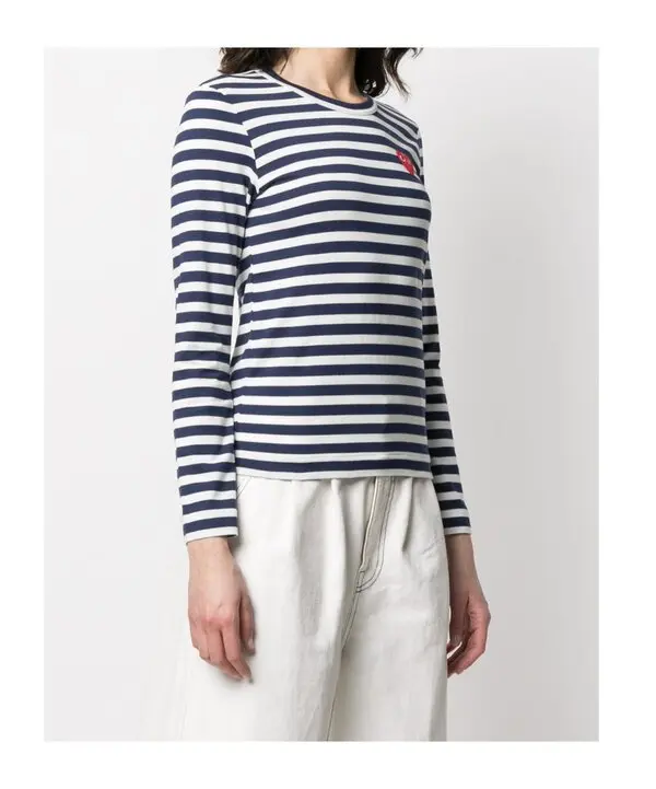 Comme Des Garçons Striped Long Sleeve T-shirt With Heart Applique