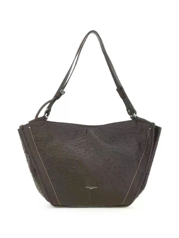 GIANNI CHIARINI Bloom Ostrich-effect Leather Shoulder Bag - Brown