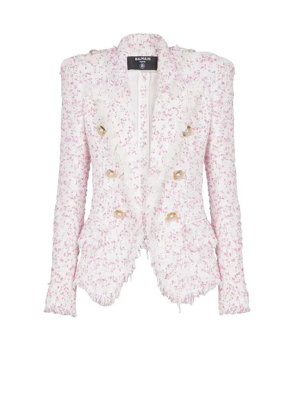 Balmain 6 Buttons Fitted Polka Dot Tweed Jacket
