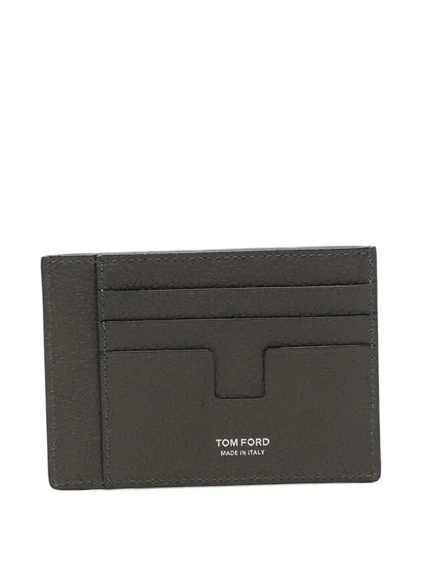 TOM FORD Portafoglio In Pelle Soft Grain "t Line Oversize Card Holder - Gray