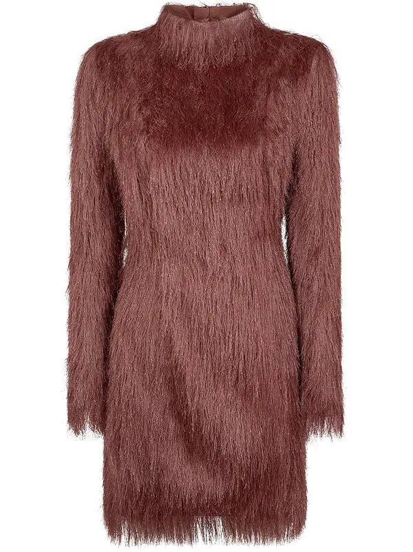 Balmain Long Sleeve Fur Dress - Beige