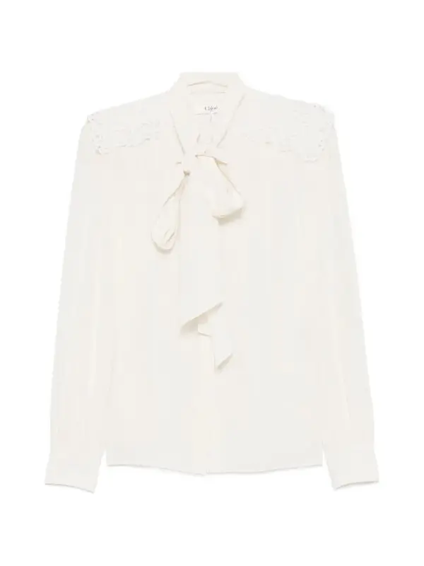 Chloé Silk Shirt With Pointed Collar And Bow Detail - White