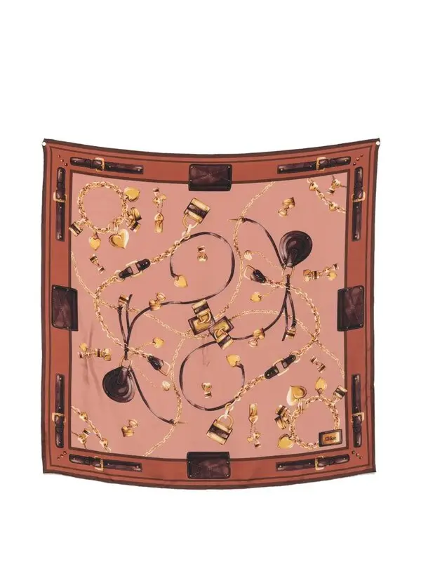 Chloé Silk Foulard With Equestrian Print - Brown