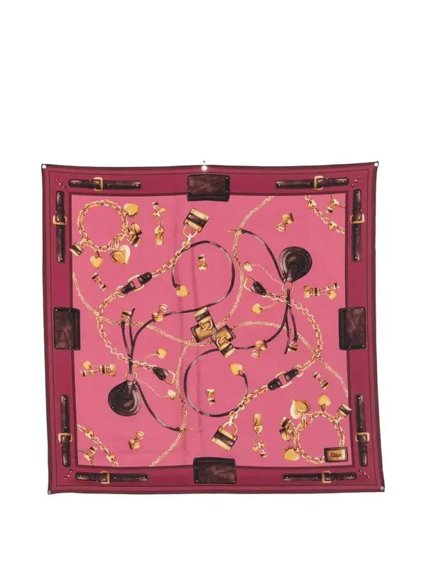 Chloé Foulard "pedington" Silk Scarf - Pink