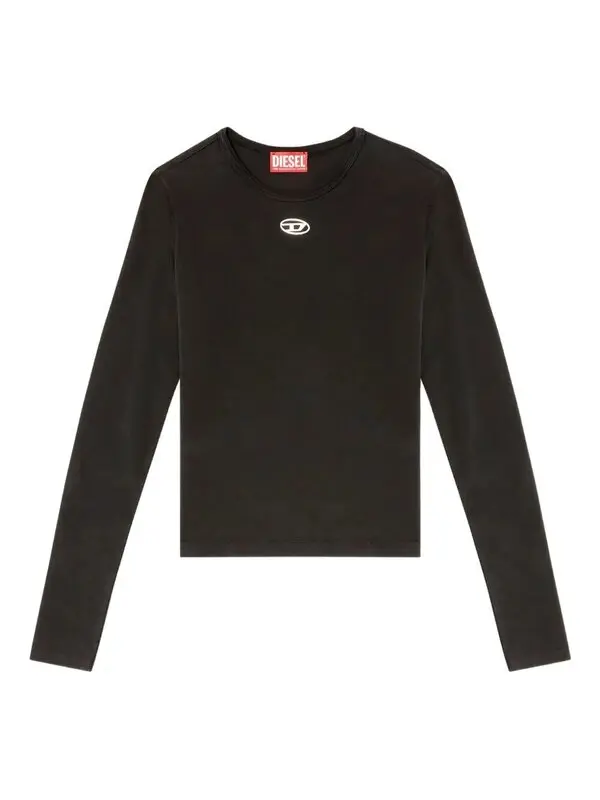 DIESEL® Long Sleeve Cotton T-shirt With Front Logo - Black