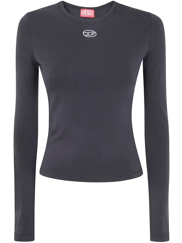 DIESEL® Long Sleeve Cotton T-shirt With Front Logo - Black