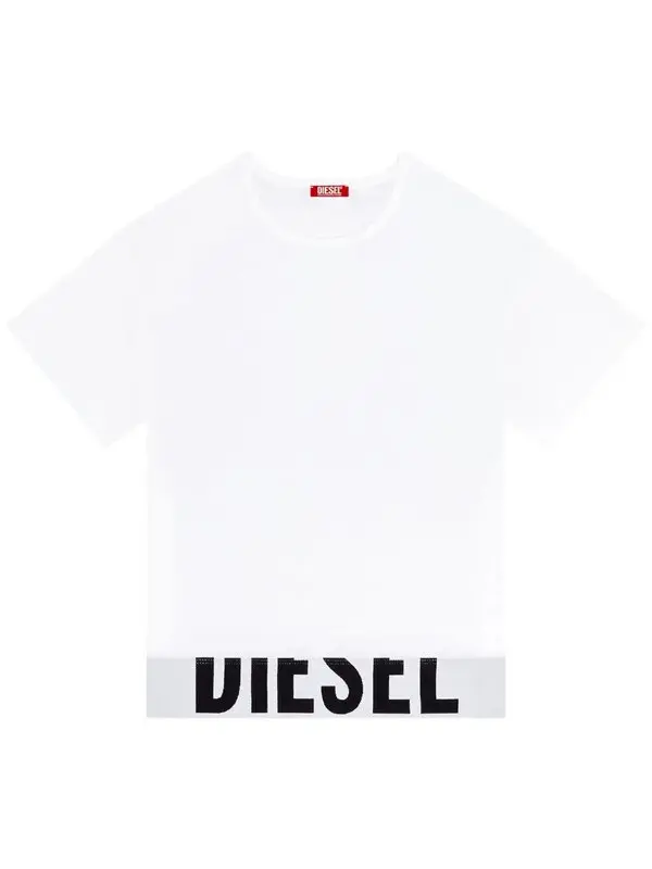 DIESEL® Cropped Cotton T-shirt With Front Logo Detail - White