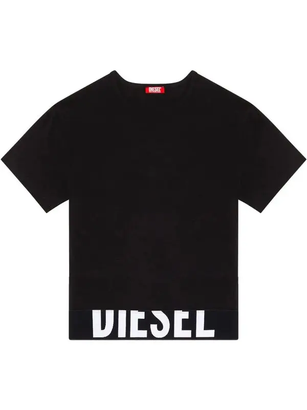 DIESEL® Cropped T-shirt With Front Print - Black
