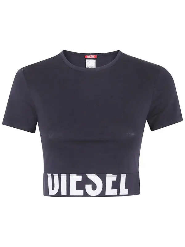 DIESEL® Cropped T-shirt With Front Print - Black