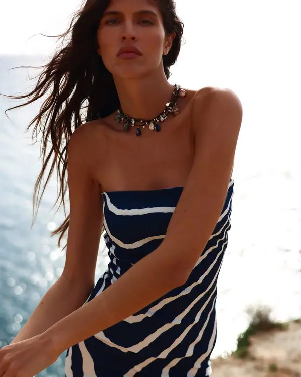 RAT & BOA Amarae Zebra Print Tube Dress - Navy
