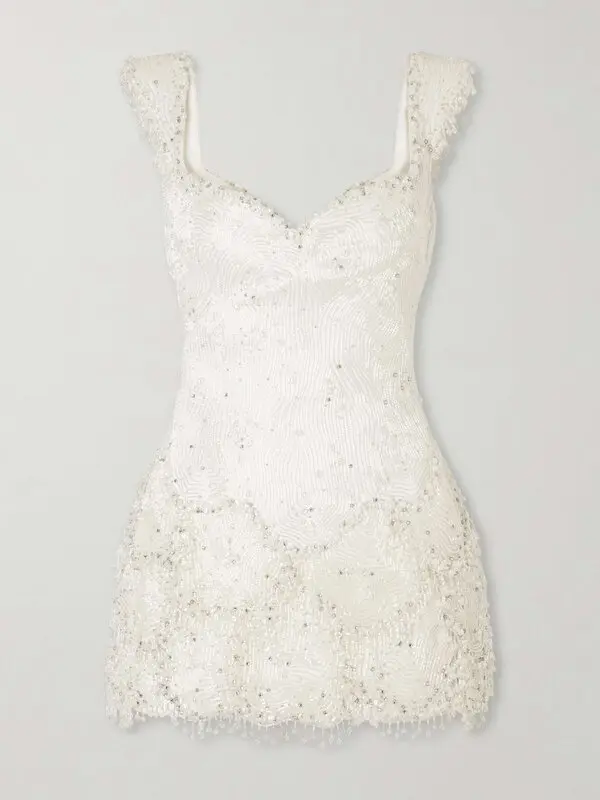 CLIO PEPPIATT Embellished Scalloped Mini Dress - Ivory