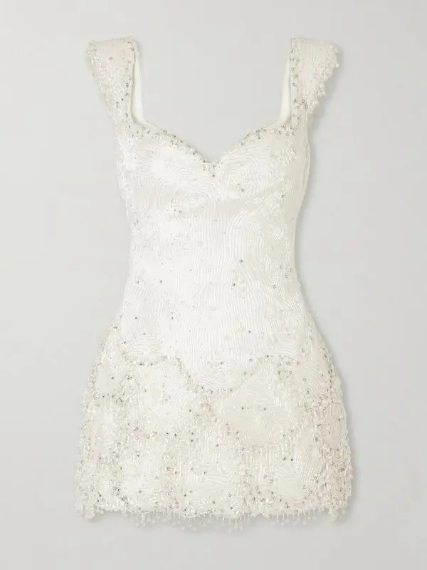 CLIO PEPPIATT Embellished Scalloped Mini Dress - Neutrals