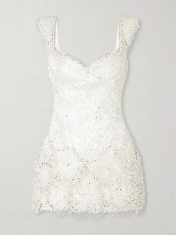 CLIO PEPPIATT Embellished Scalloped Mini Dress - White