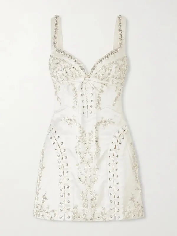 CLIO PEPPIATT Embellished Lace-up Satin Mini Dress - Neutrals
