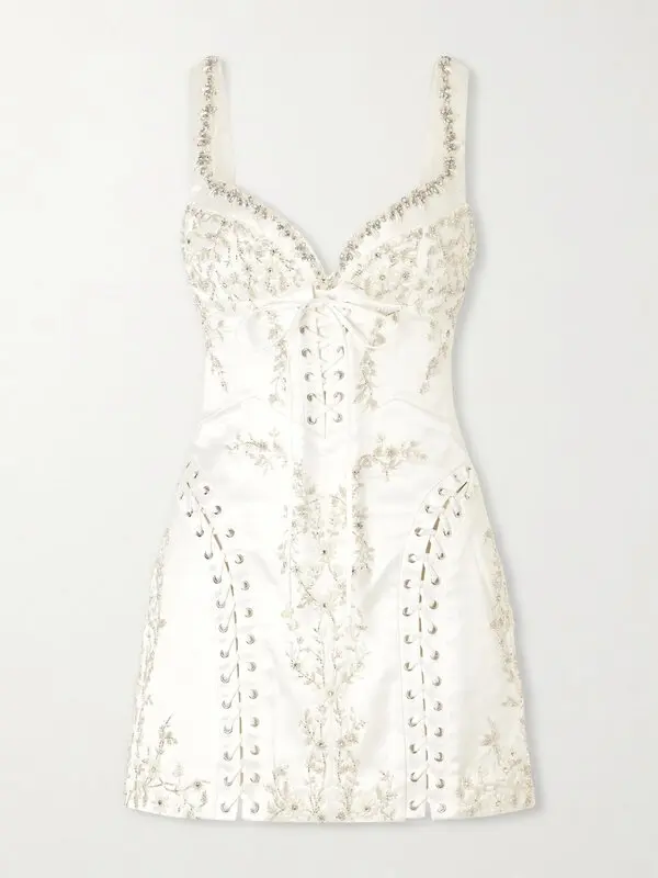 CLIO PEPPIATT Embellished Lace-up Satin Mini Dress - Neutrals