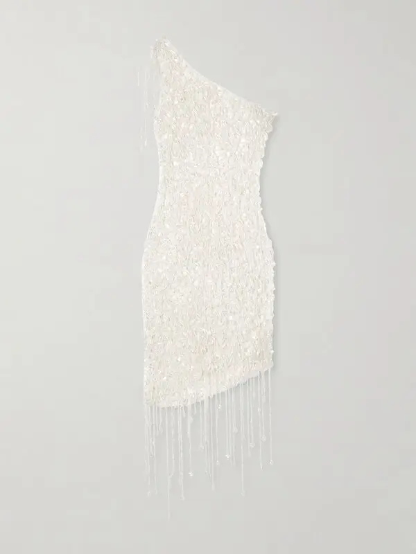 CLIO PEPPIATT Naia' Asymmetric Embellished Cotton Mini Dress - White