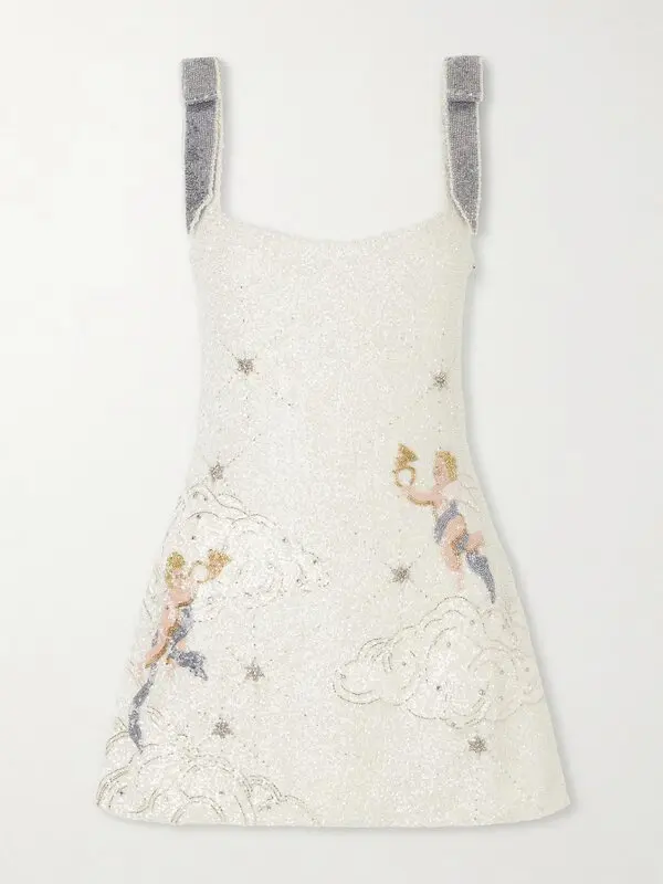 CLIO PEPPIATT Cupid Embellished Tulle Mini Dress - Neutrals