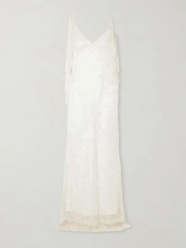 CLIO PEPPIATT Freya Embellished Draped Tulle Gown - Ivory