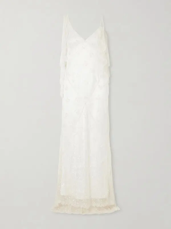 CLIO PEPPIATT Freya Embellished Draped Tulle Gown - Neutrals