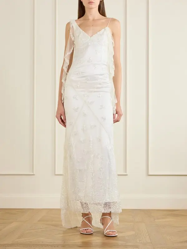 CLIO PEPPIATT Freya Embellished Draped Tulle Gown