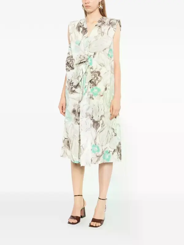 JNBY Floral Print Oversized V-neck Dress - Green