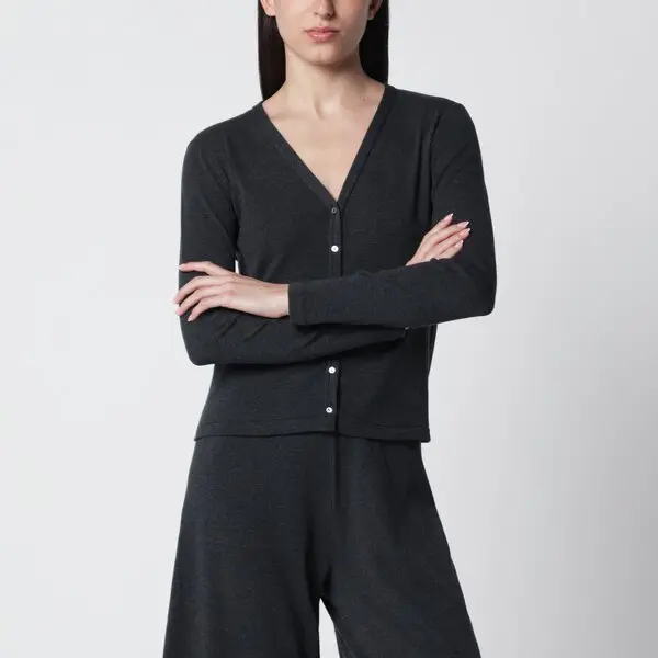 THE ROW Cresp V-neck Ribbed Cotton Cardigan - Grey