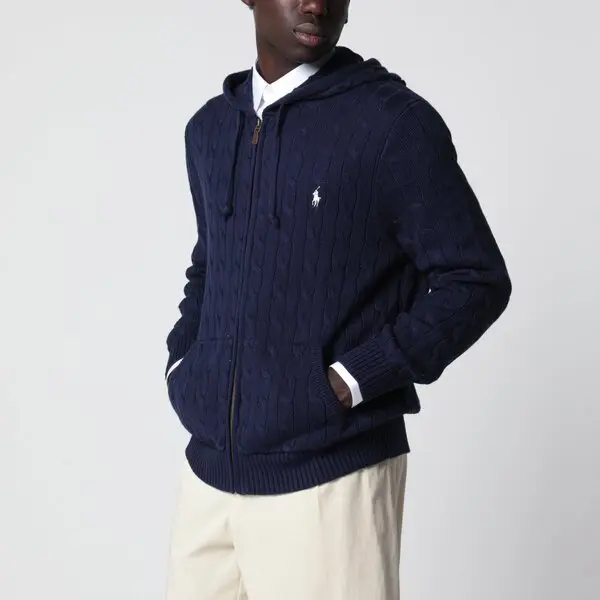 Polo Ralph Lauren Navy Cotton Cable-knit Zip-up Cardigan - Blue