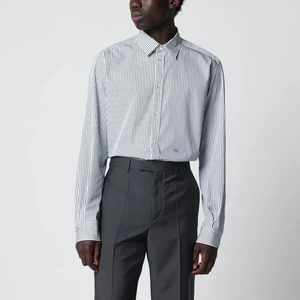 Valentino Garavani Ivory/green Striped Shirt With Vlogo - White