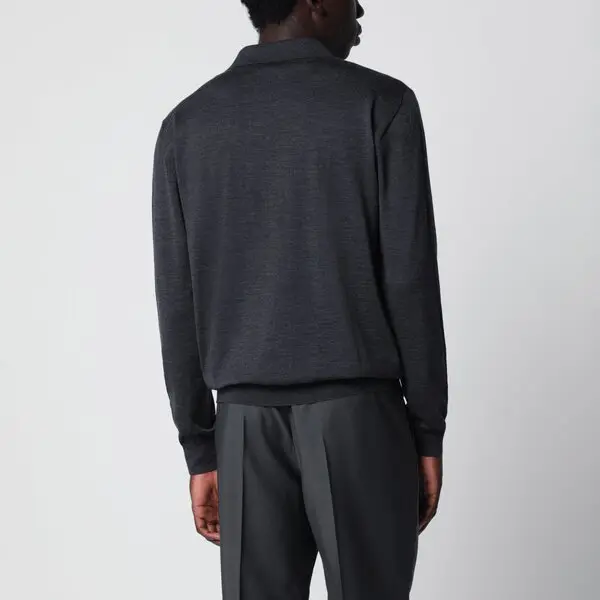 Valentino Garavani Wool Polo Shirt With Vlogo Embroidery In Anthracite