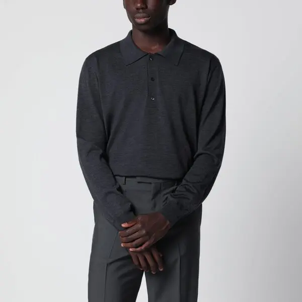 Valentino Garavani Wool Polo Shirt With Vlogo Embroidery In Anthracite - Grey