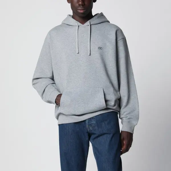 Valentino Garavani Vlogo Signature Embroidered Hoodie - Grey