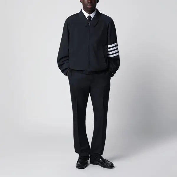 Thom Browne Navy Zip-up Jacket With Four Stripes