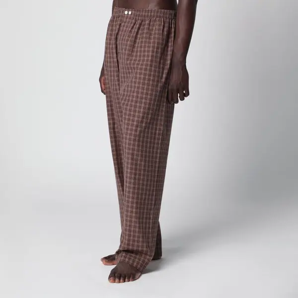 TEKLA Serra-colored Cotton Pajama Pants With Check Pattern