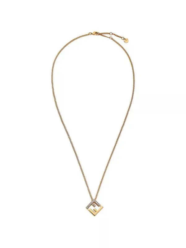 Fendi Crystal-embellished Ff Motif Necklace - Gold