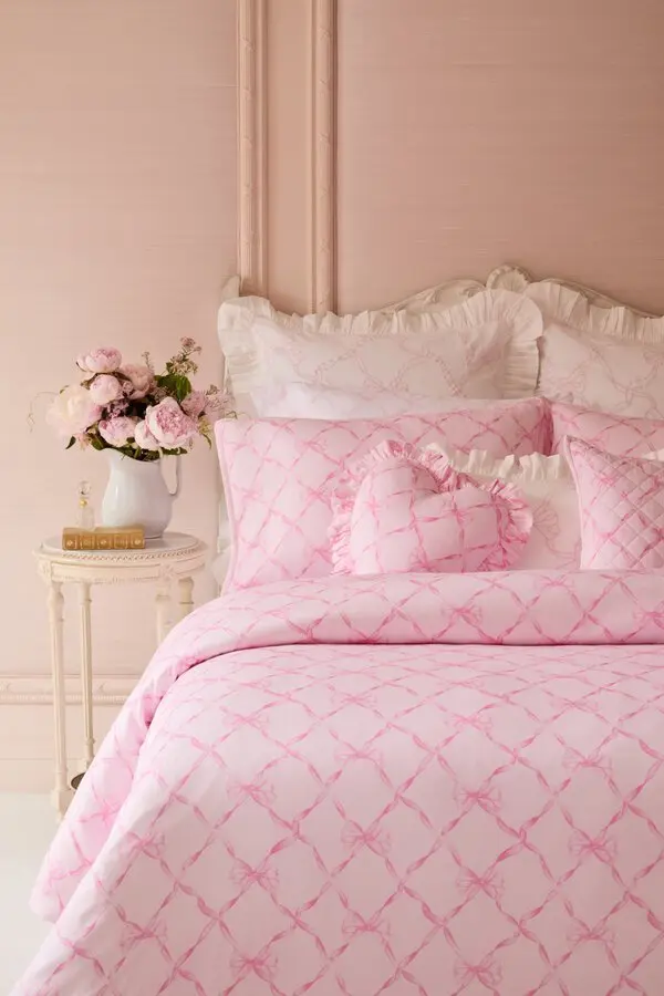 LoveShackFancy Sweetheart Printed Duvet Cover + Sham Set - Raspberry Rose