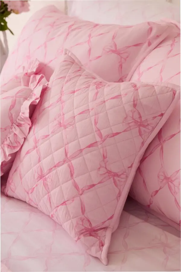LoveShackFancy Sweetheart Quilted Throw Pillow - Raspberry Rose