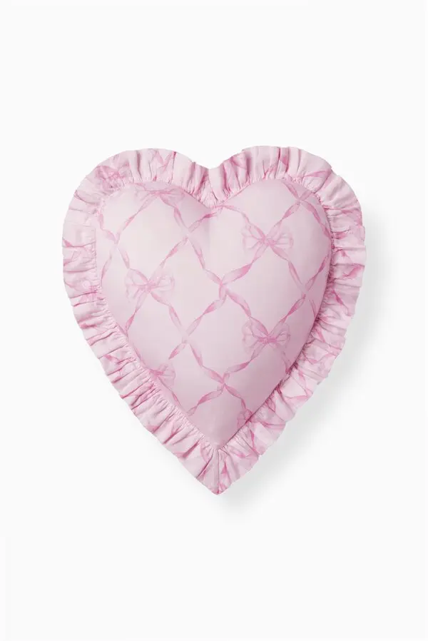 LoveShackFancy Sweetheart Ruffle Heart Pillow - Raspberry Rose