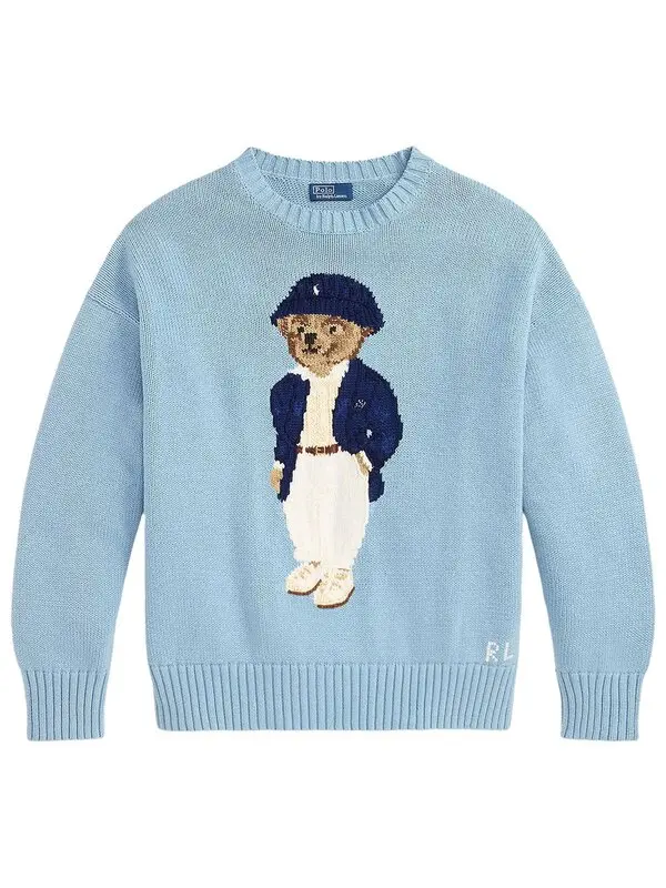 Polo Ralph Lauren Oversize Cotton Sweater With Polo Bear Motif - Blue