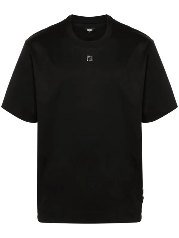 Fendi Cotton T-shirt With Metal Ff Appliqu - Black