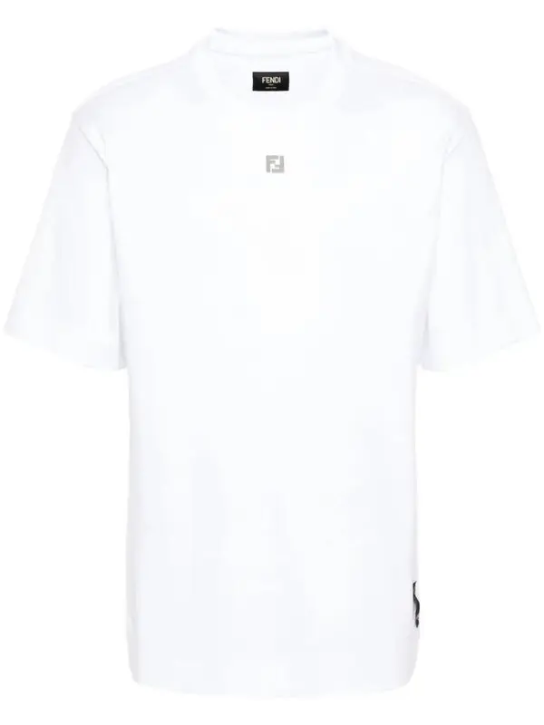 Fendi Cotton T-shirt With Metal Ff Appliqu - White