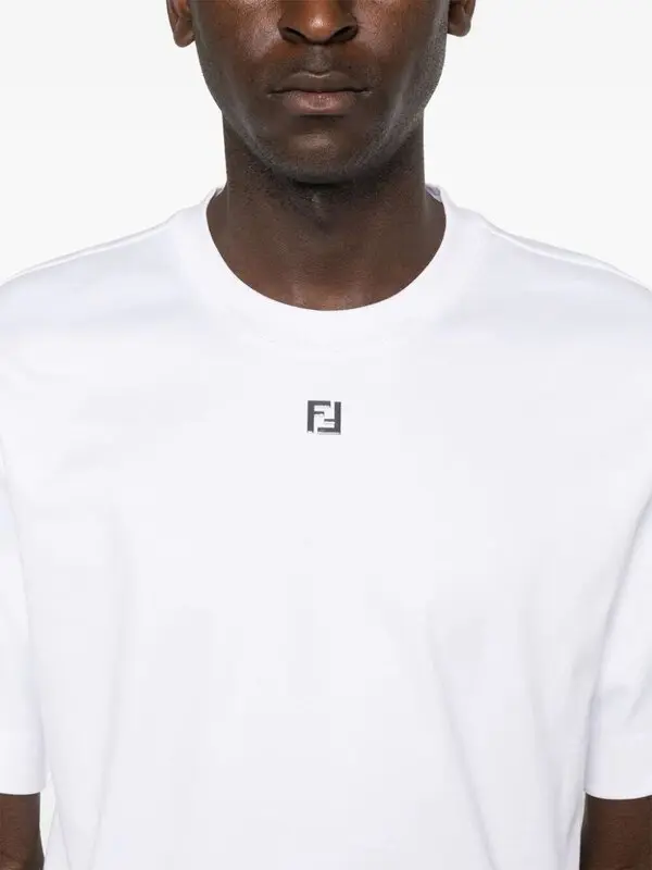 Fendi Cotton T-shirt With Metal Ff Appliqu - White