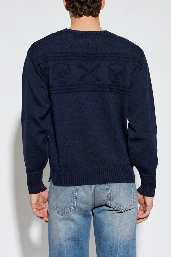 Alexander McQueen Crew Neck Wool Sweater With Embossed Skull Motif