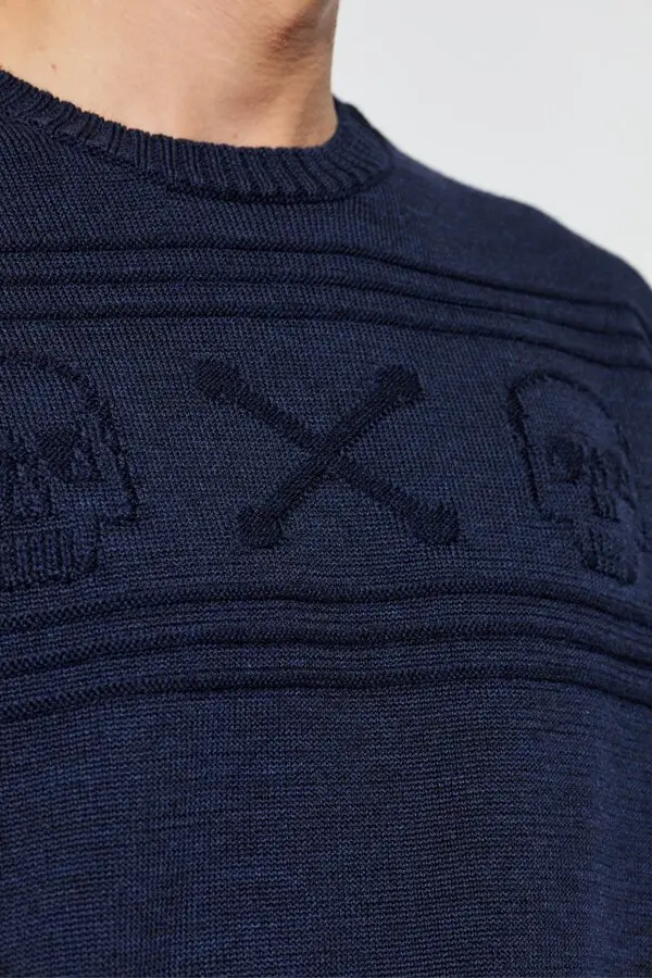 Alexander McQueen Crew Neck Wool Sweater With Embossed Skull Motif