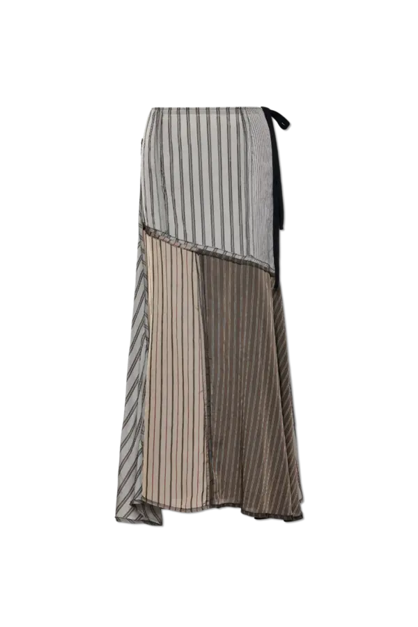 MAISON MARGIELA Asymmetrical Striped Maxi Skirt With Raw Edge Hem - Grey