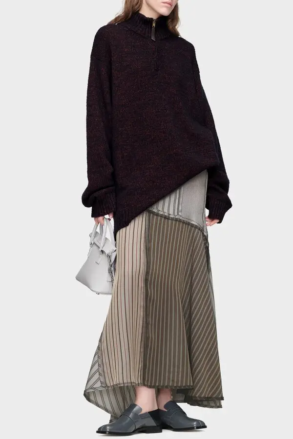 MAISON MARGIELA Asymmetrical Striped Maxi Skirt With Raw Edge Hem