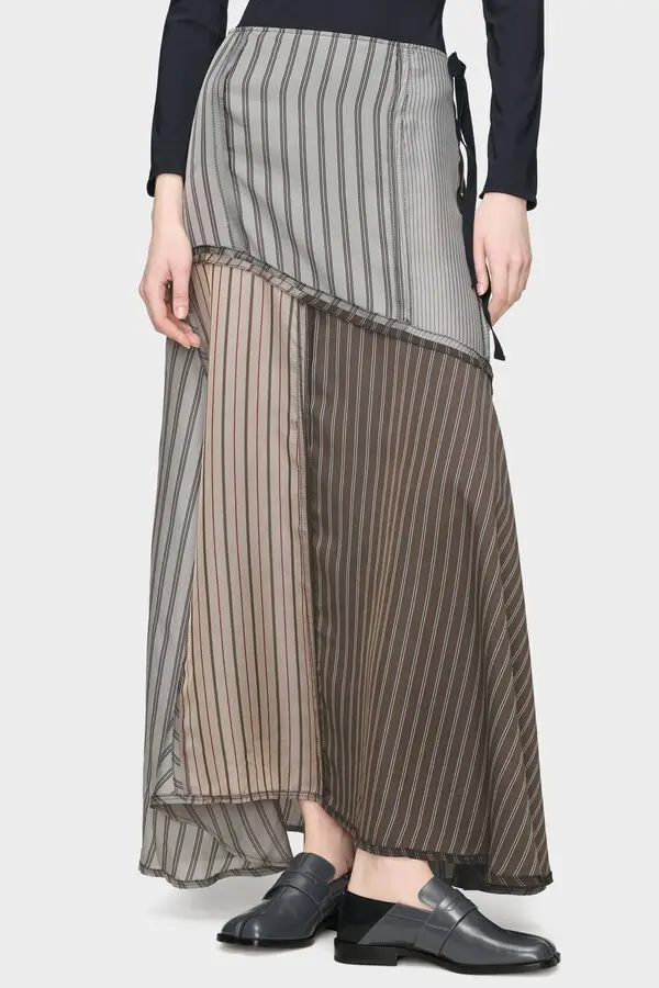 MAISON MARGIELA Asymmetrical Striped Maxi Skirt With Raw Edge Hem