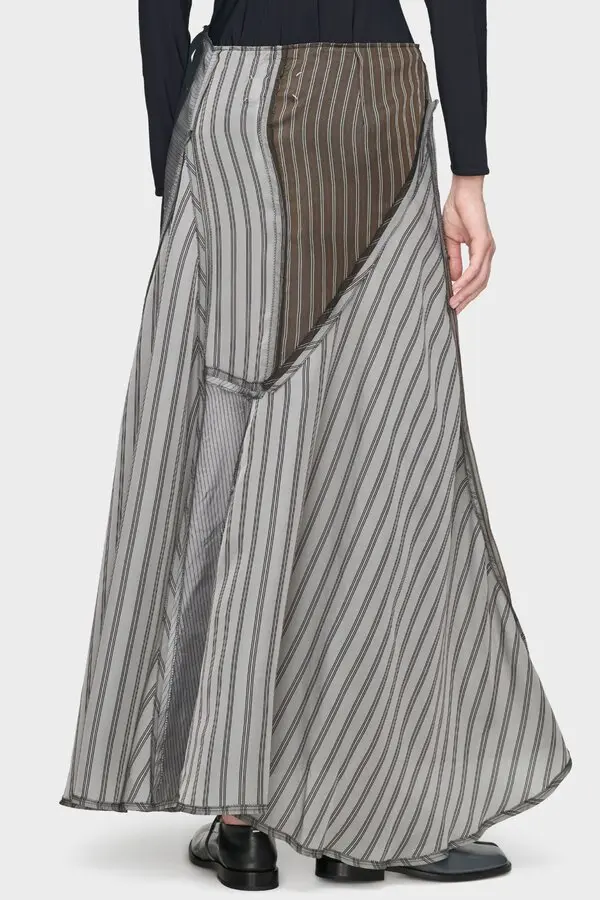 MAISON MARGIELA Asymmetrical Striped Maxi Skirt With Raw Edge Hem
