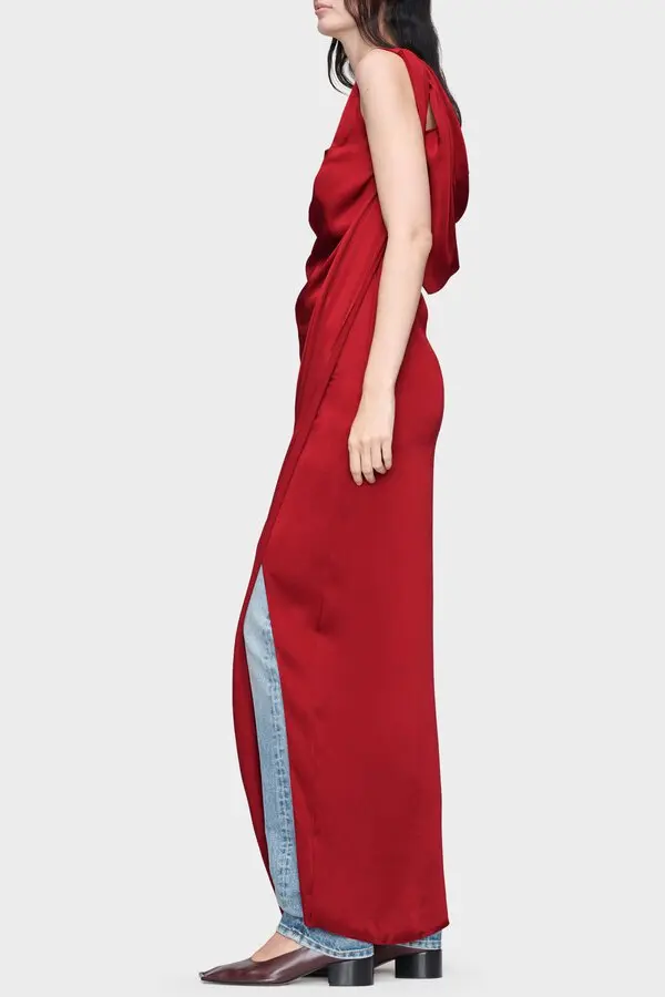 MAISON MARGIELA Satin Maxi Dress With Asymmetrical Strap And Slit