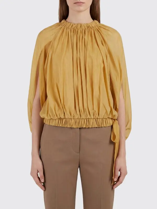 SEMICOUTURE Cotton Muslin Blouse With Long Sleeves And Dropped Shoulders - Yellow