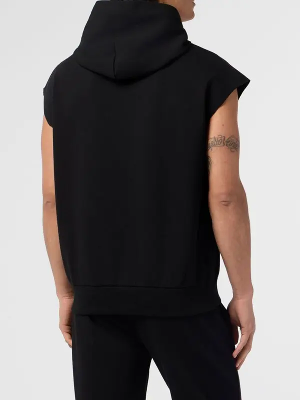 PLEIN SPORT Sleeveless Hoodie With Logo Detail - Black
